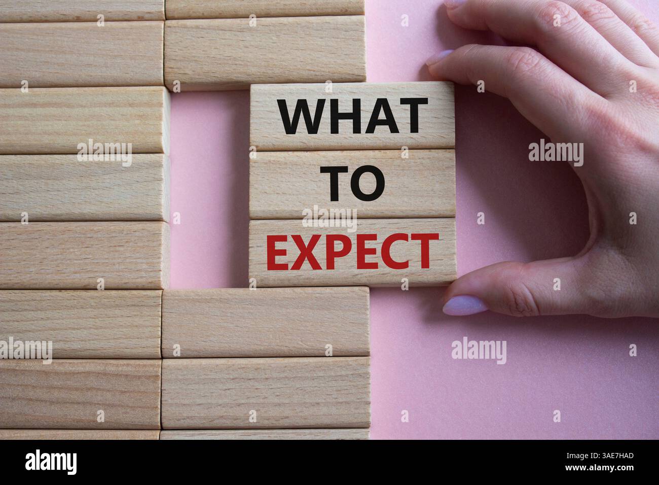 What to Expect symbol. Concept words What to Expect on wooden blocks ...