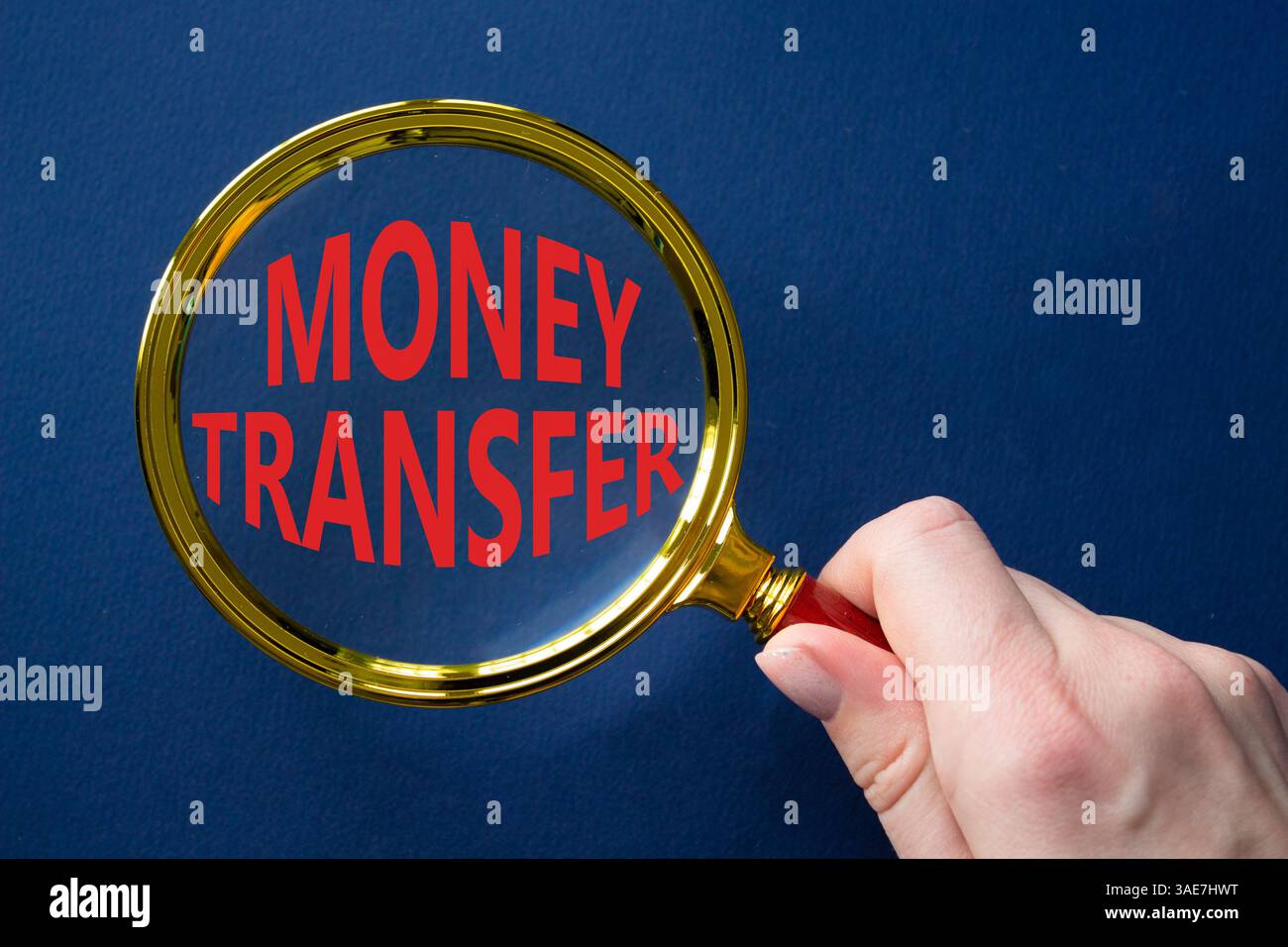 Money Transfer symbol. Magnifying Glass with Concept word Money ...