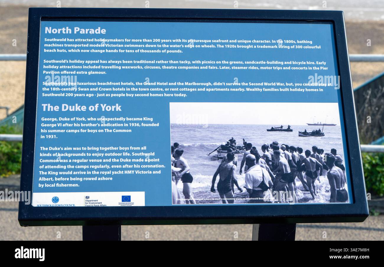 Tourist Information board at North Parade, Southwold, Suffolk, East ...