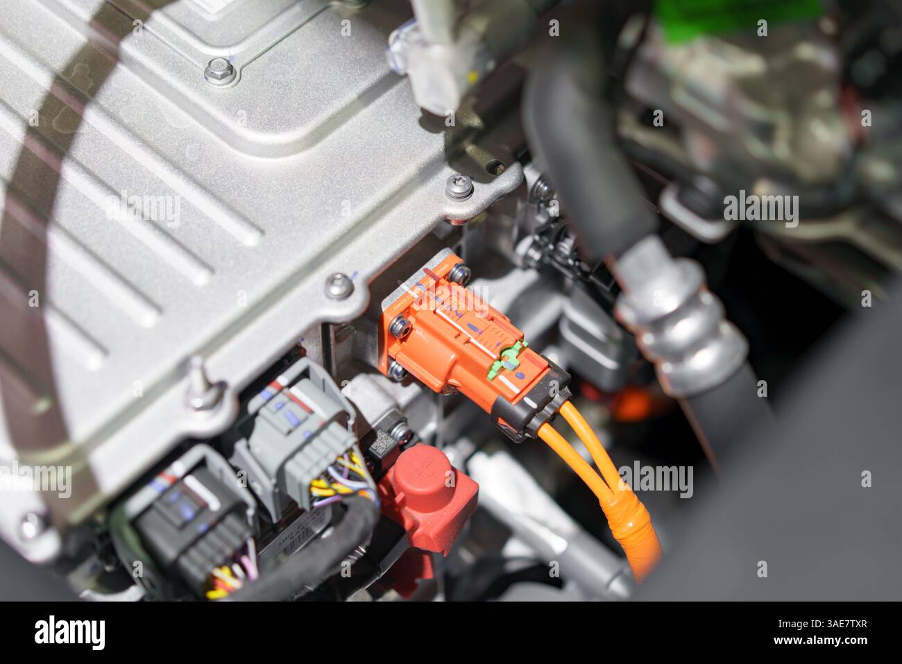 detailed look at high-voltage wiring and power electronics in a modern ...