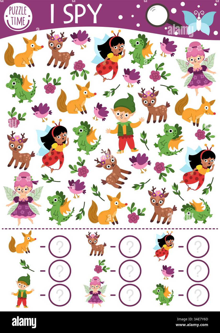 Fairyland I spy game for kids. Searching and counting activity with bug ...