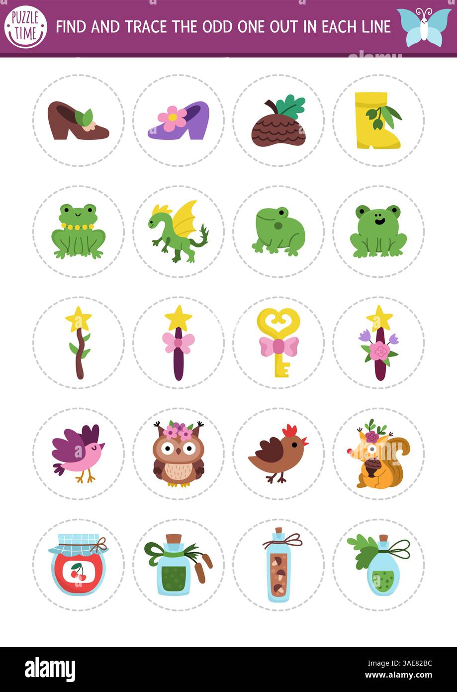 Find the odd one out. Fairyland logical activity for kids. Magic forest ...