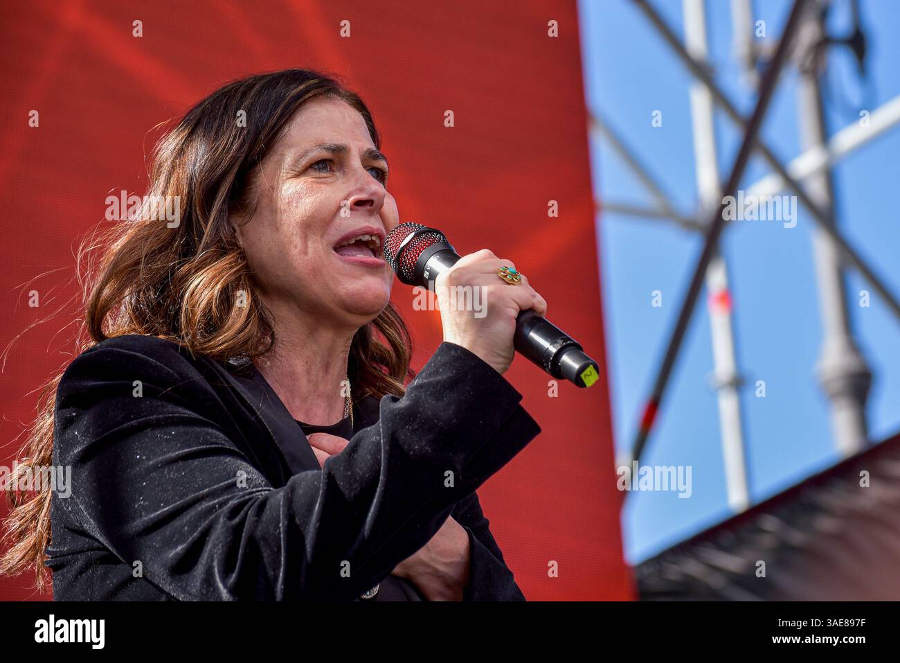 Rome, Italy. 05th Apr, 2025. Alessandra Todde speaks from the stage ...