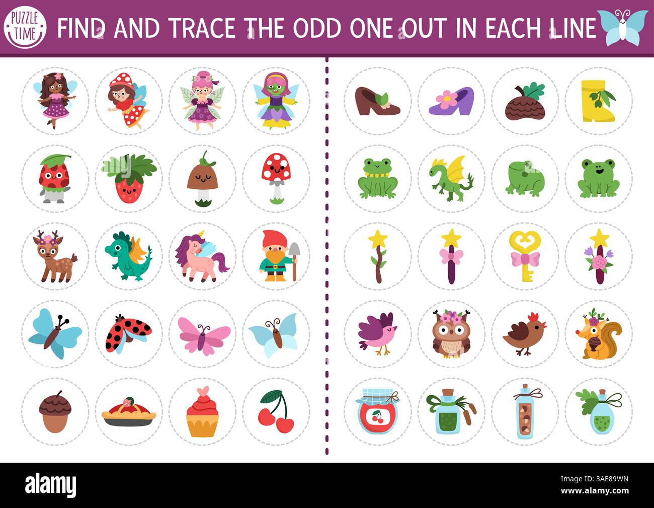 Find the odd one out. Fairyland logical activity for kids. Magic forest ...