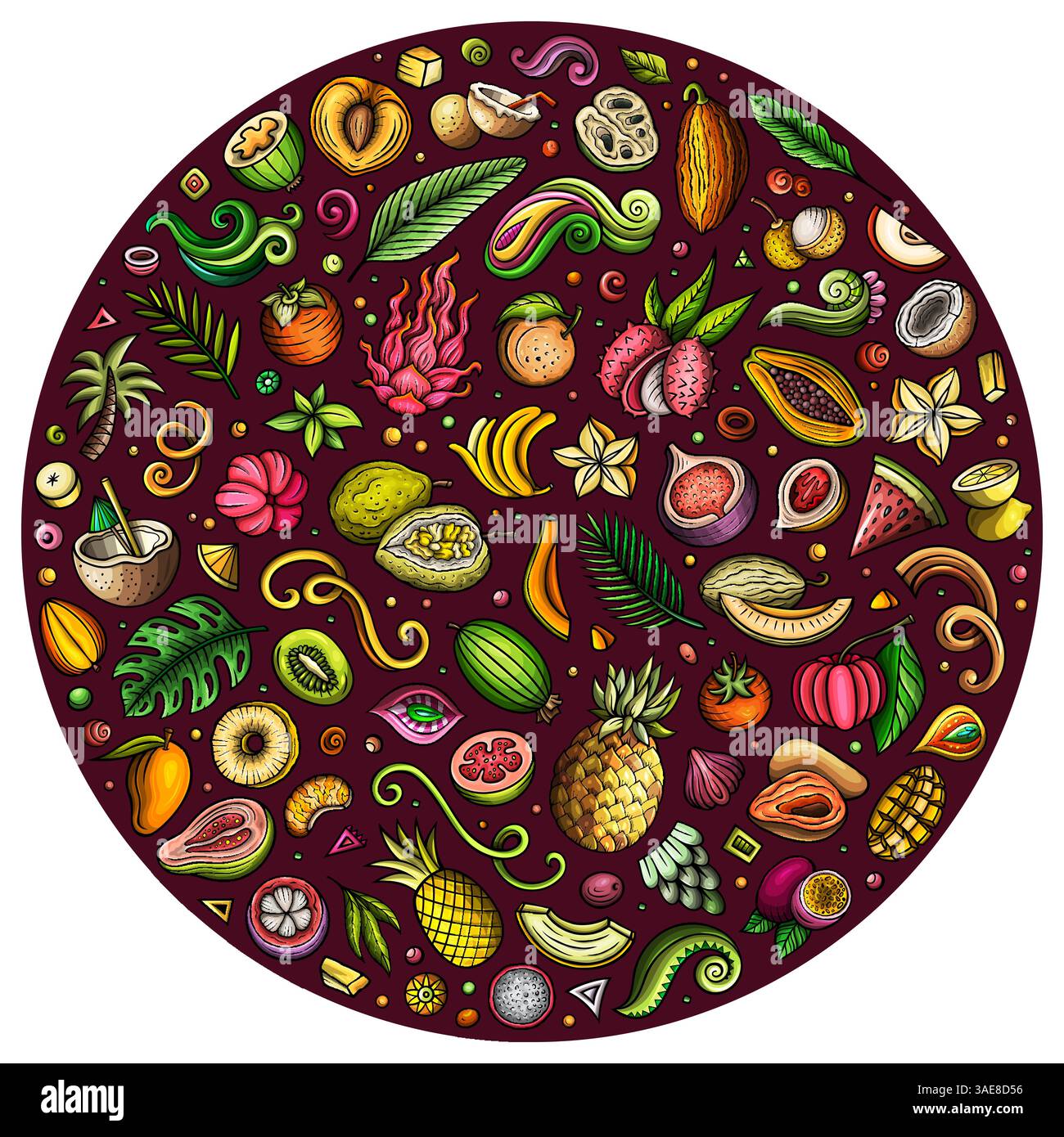Colorful vector set of Exotic Tropical Fruits cartoon doodle objects ...