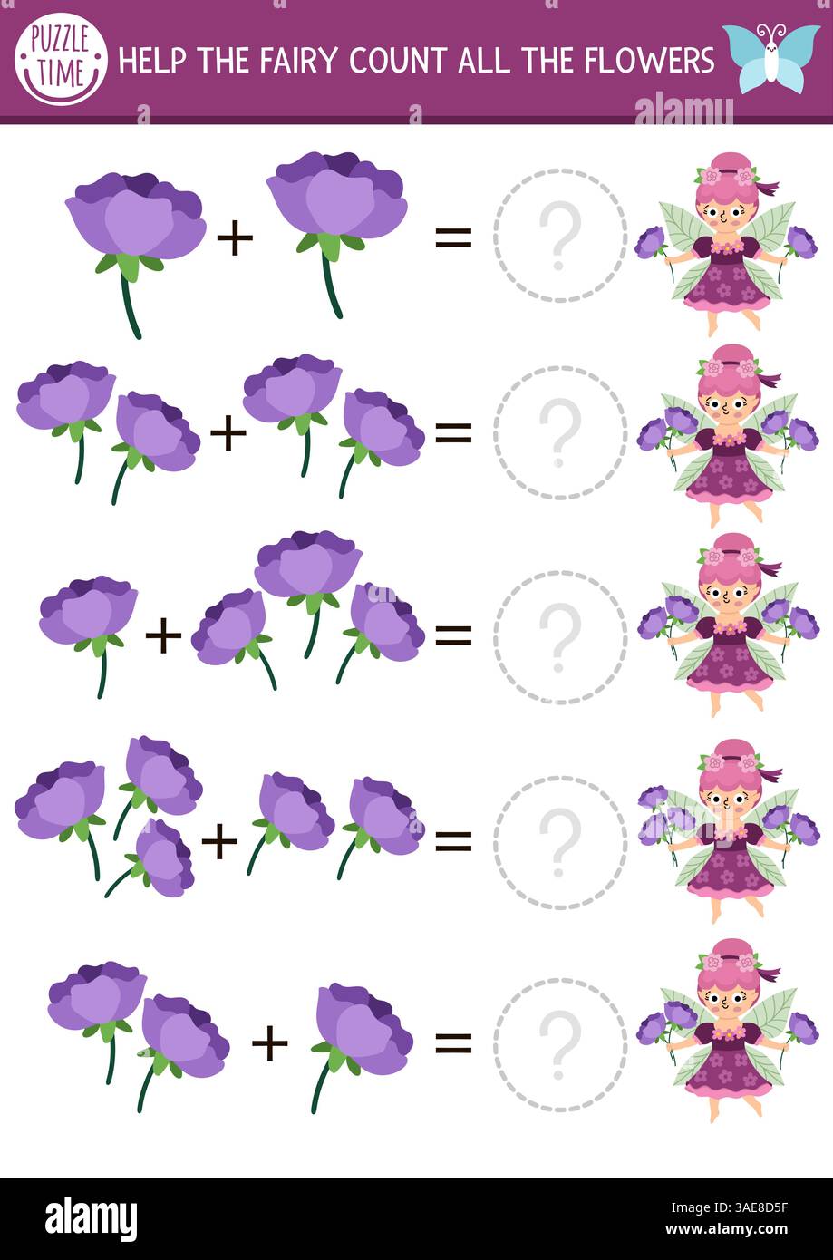 How many flowers game with cute fairy. Fairyland math addition activity ...