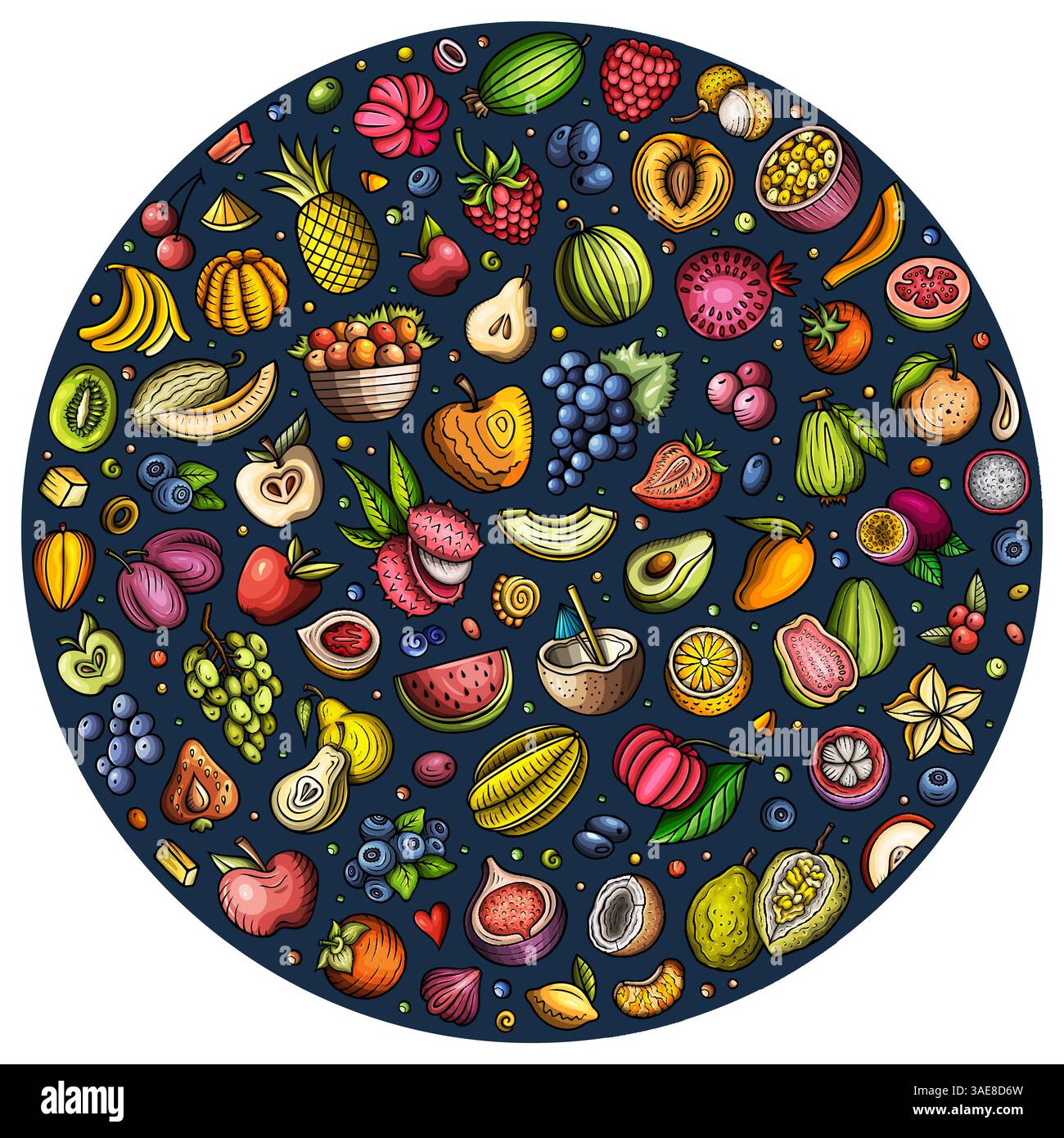 Cartoon berries and fruits pineapple grapes Cut Out Stock Images ...