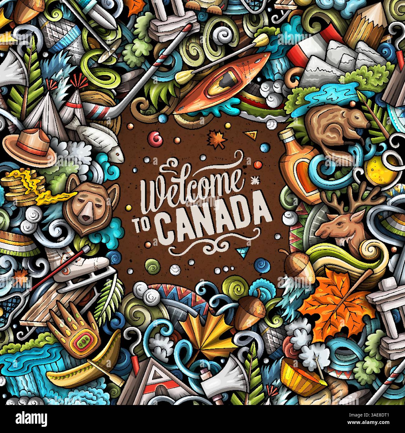 Canada cartoon doodle illustration. Funny Canadian border. Creative ...