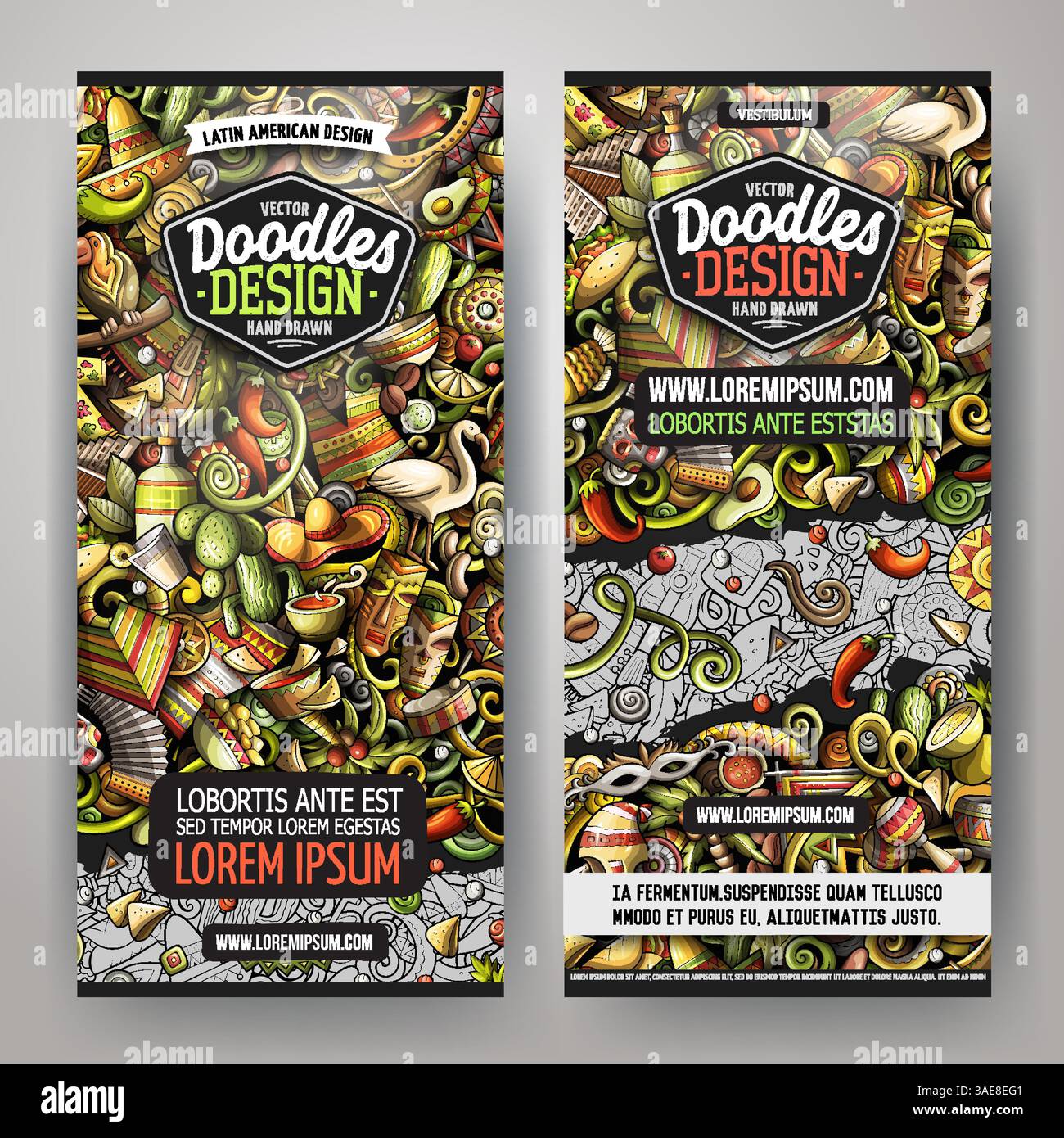 Cartoon cute colorful vector hand drawn doodles Latin America corporate ...