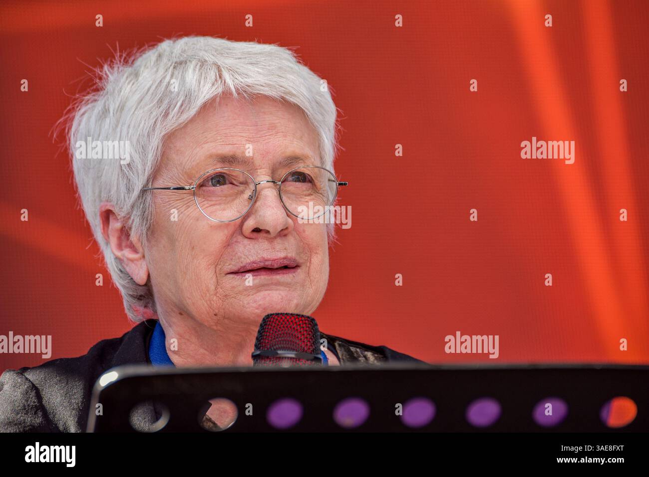 Rome, Italy. 05th Apr, 2025. Barbara Spinelli speaks from the stage ...
