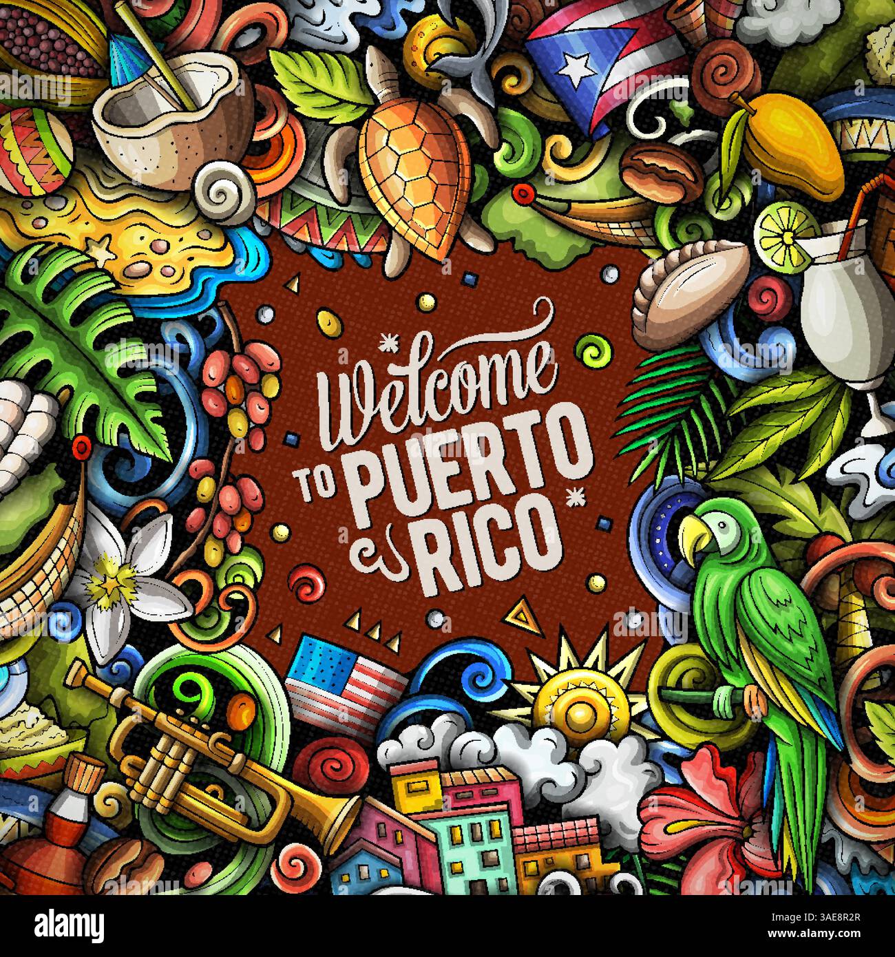 Puerto Rico cartoon doodle border Stock Vector Image & Art - Alamy