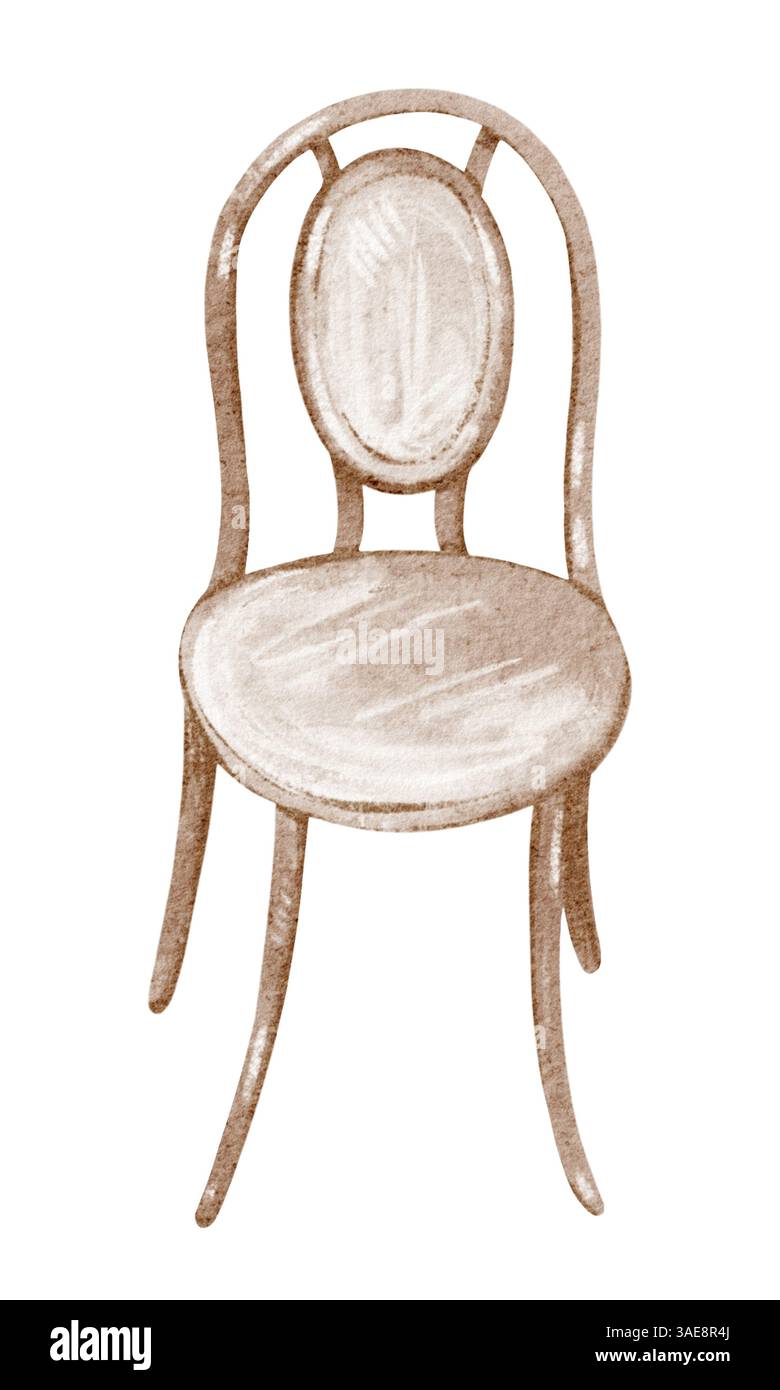 Watercolor illustration of an antique wooden chair. Drawing Victorian ...
