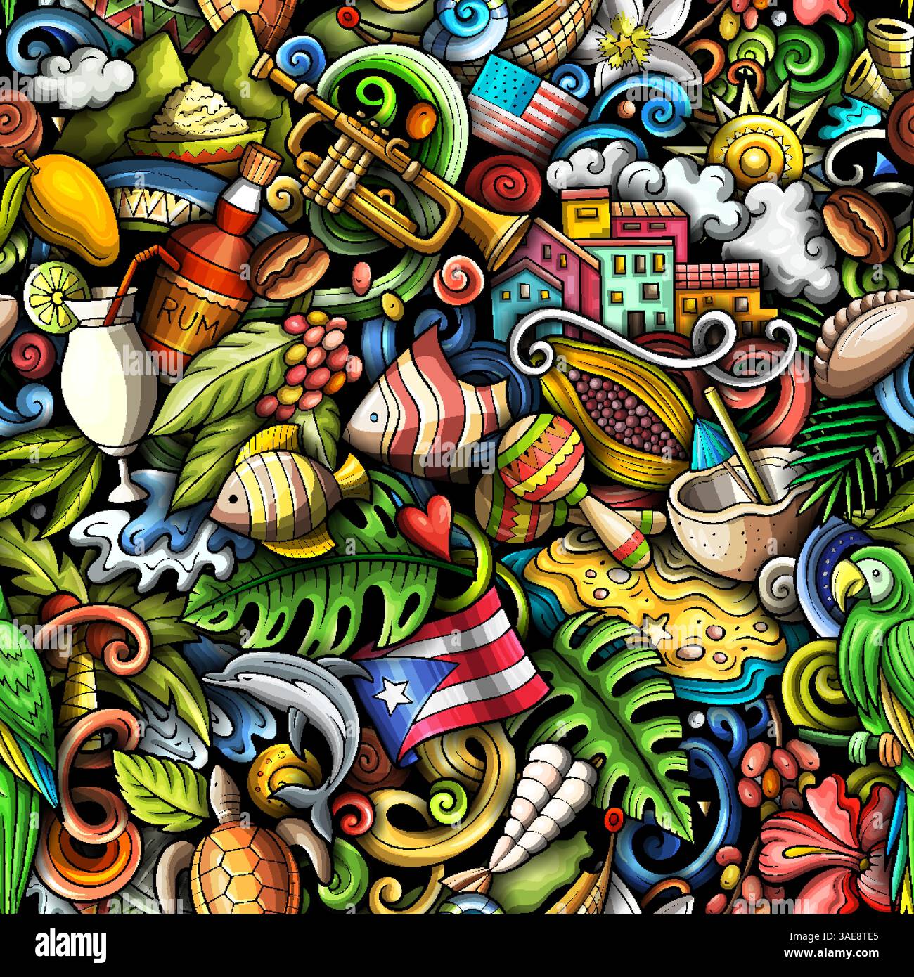 PUERTO RICO doodles seamless pattern Stock Vector Image & Art - Alamy