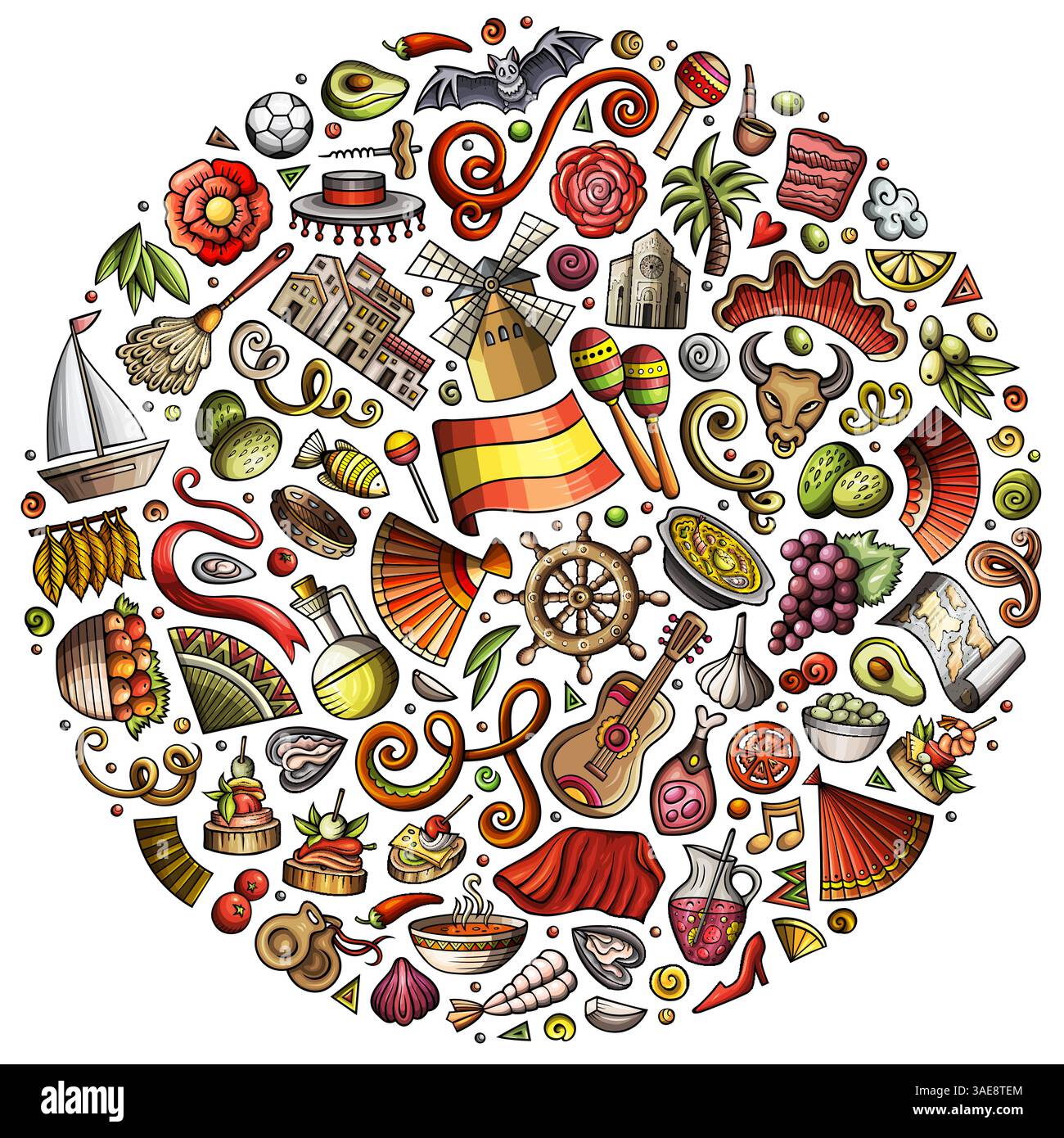 Set of Spain cartoon doodle objects, symbols and items Stock Vector ...
