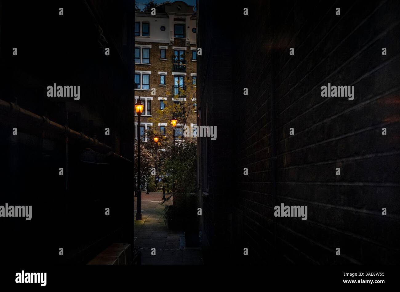 A mysterious, grimy and hidden old back alley in London at night Stock ...