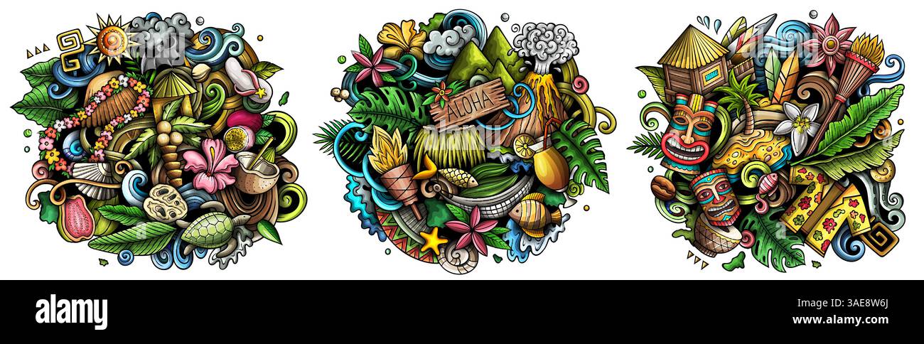 Hawaii cartoon vector doodle designs set Stock Vector Image & Art - Alamy