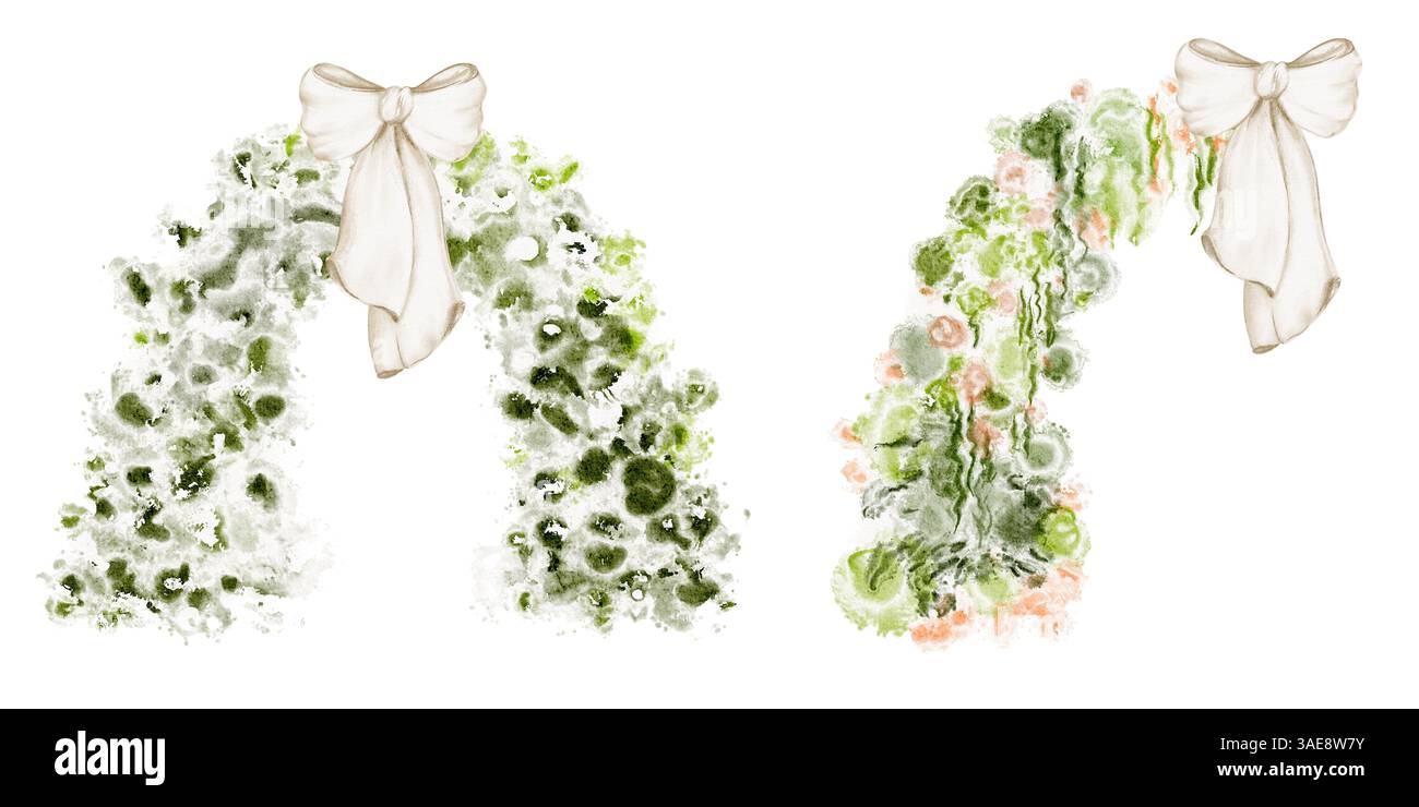 Watercolor illustration of an elegant decorative arch with flowers ...