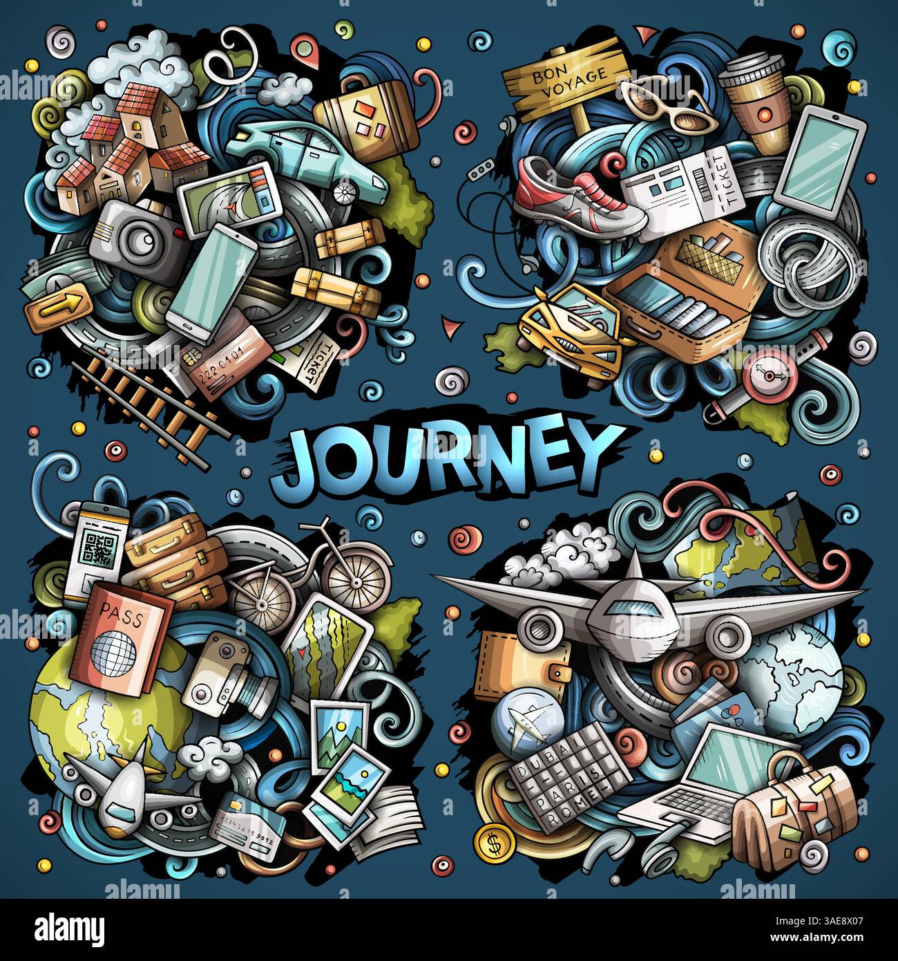 Journey cartoon vector doodle designs set Stock Vector Image & Art - Alamy