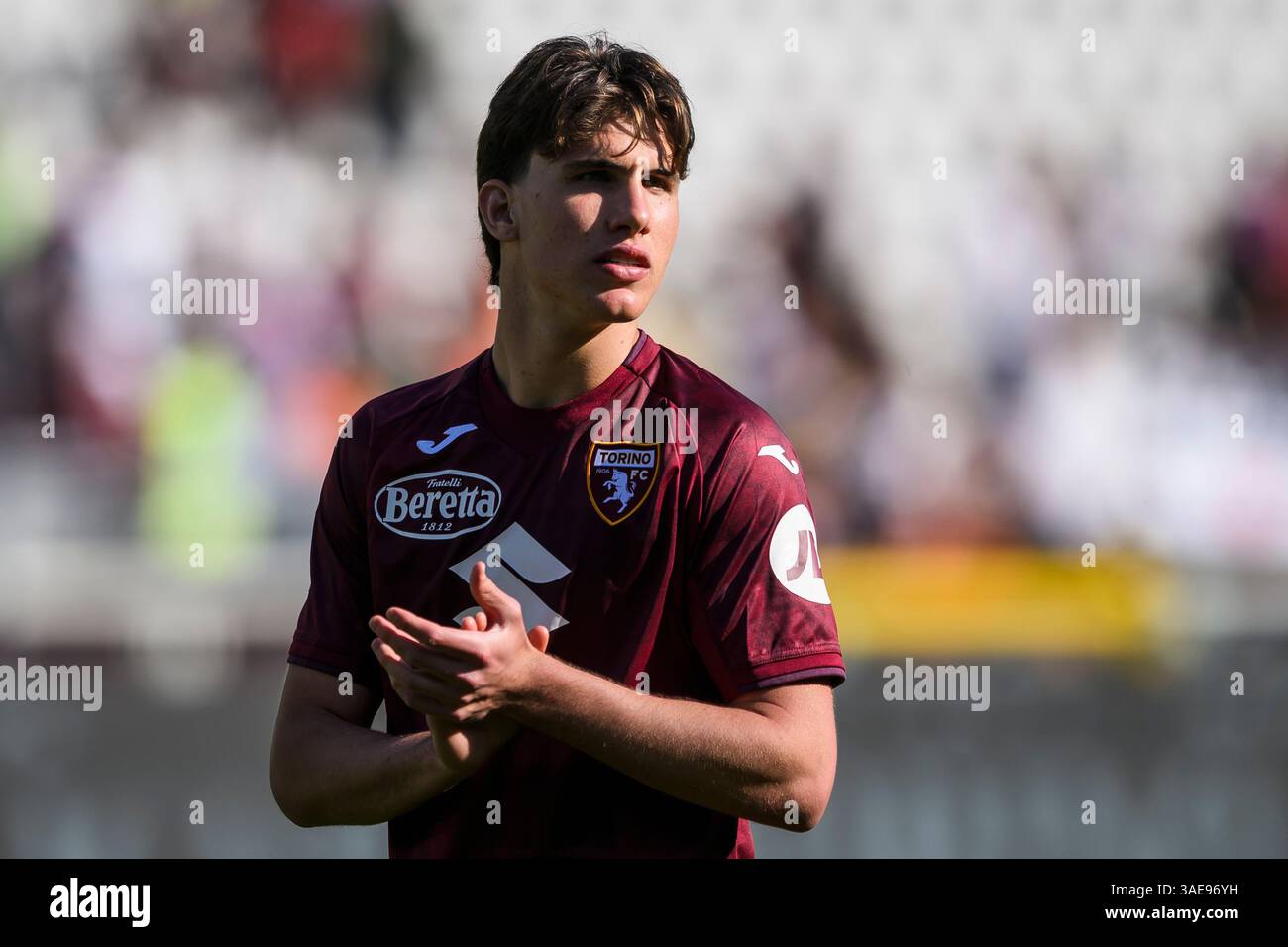Turin, Italy. 6 April 2025. Cesare Casadei of Torino FC gestures at the ...