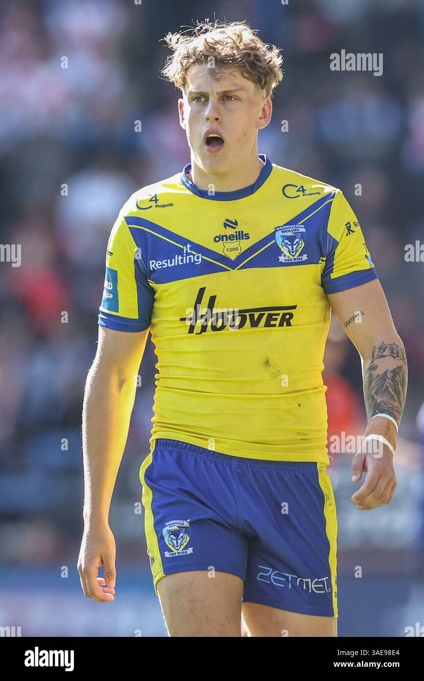 Warrington, UK. 06th Apr, 2025. Arron Lindop of Warrington Wolves ...