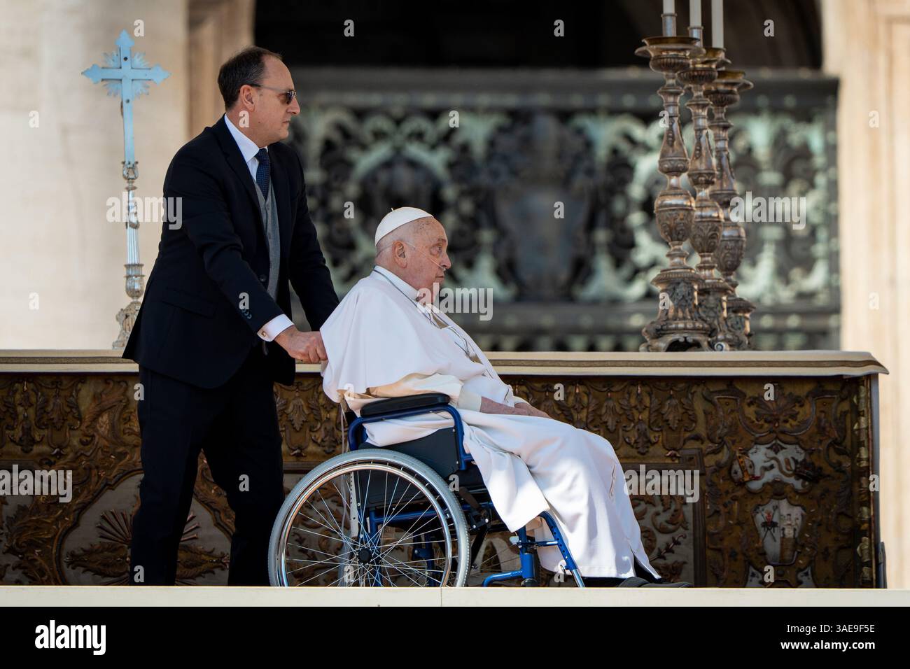Pope Francis leaves St. Peter's Square at the end of a holy mass on the ...