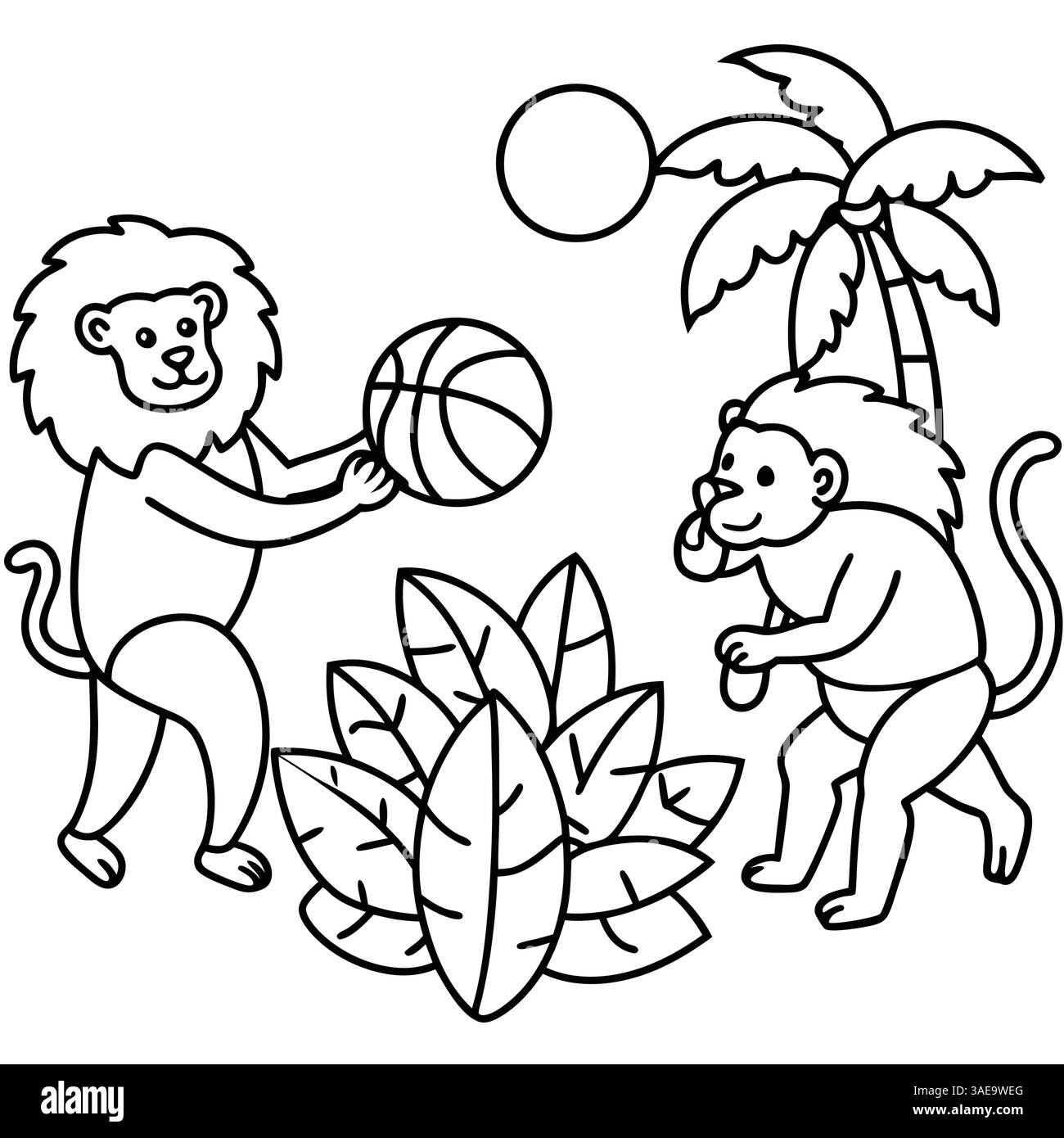 Animal Playing Coloring Pages. Funny Animals Playing Outline For Kids ...