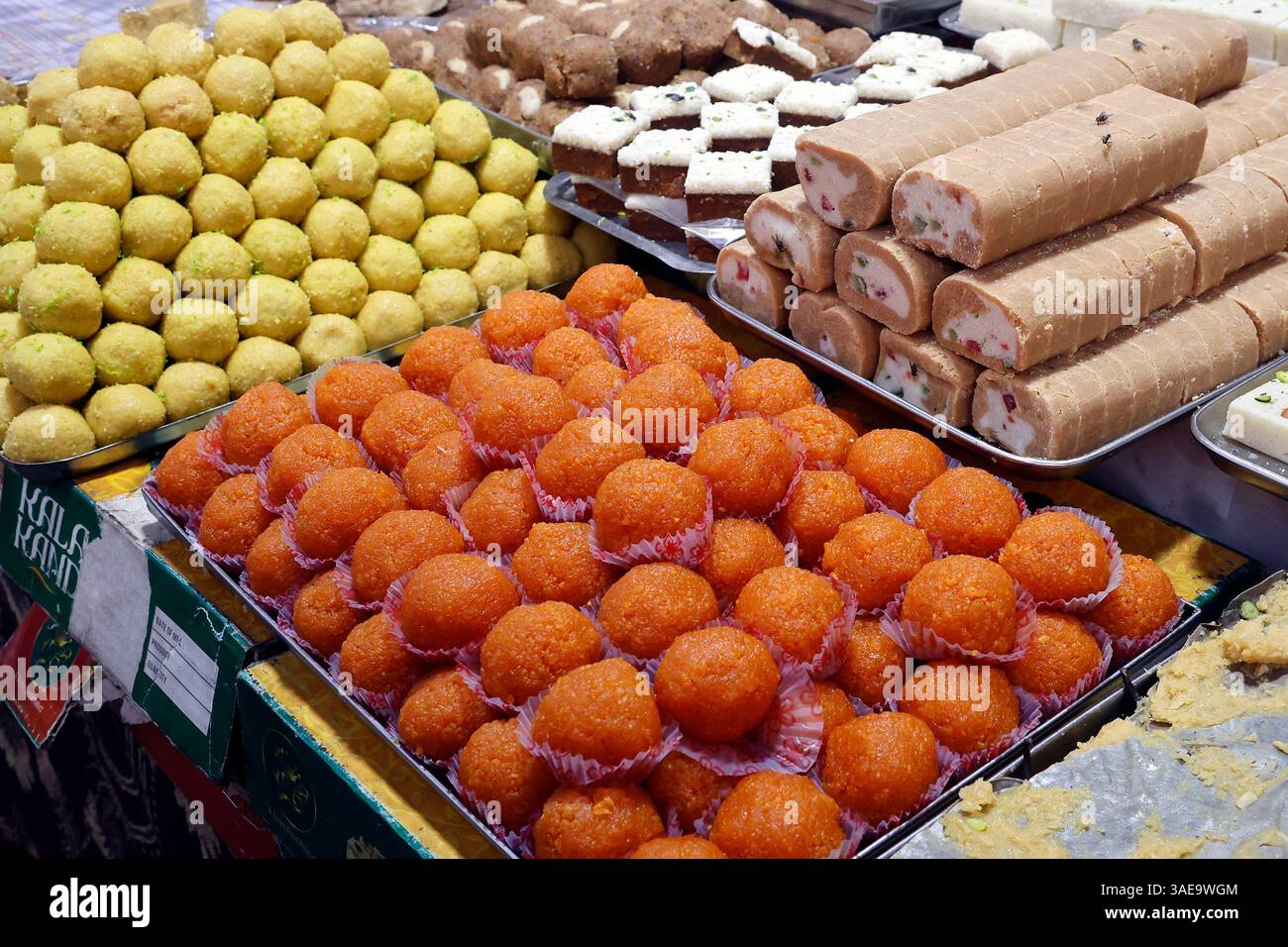 Sweets on display at a bakery in Kolkata, West Bengal, India Stock ...