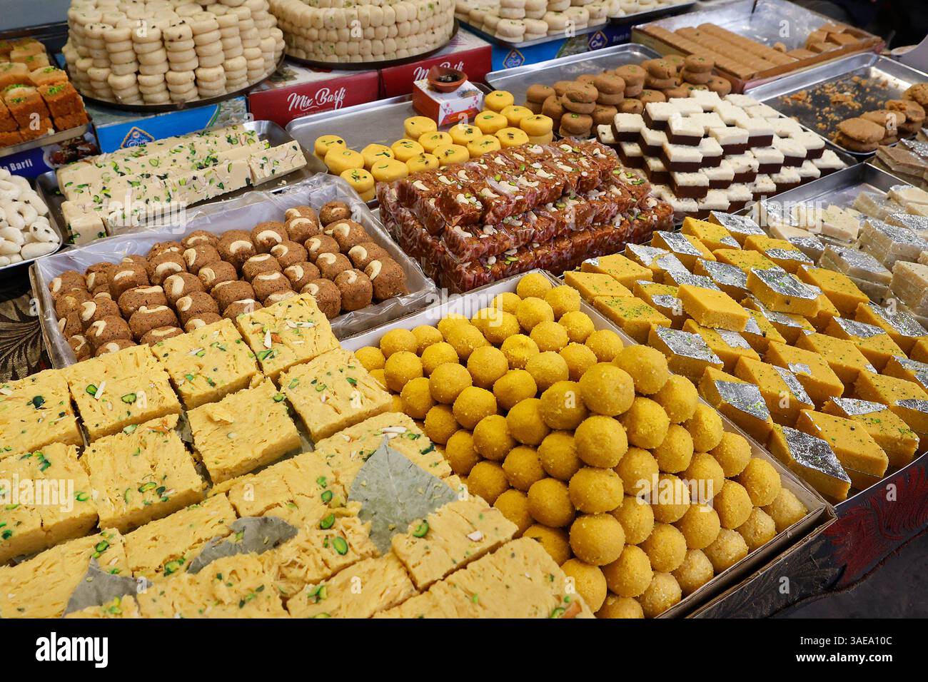 Sweets on display at a bakery in Kolkata, West Bengal, India Stock ...