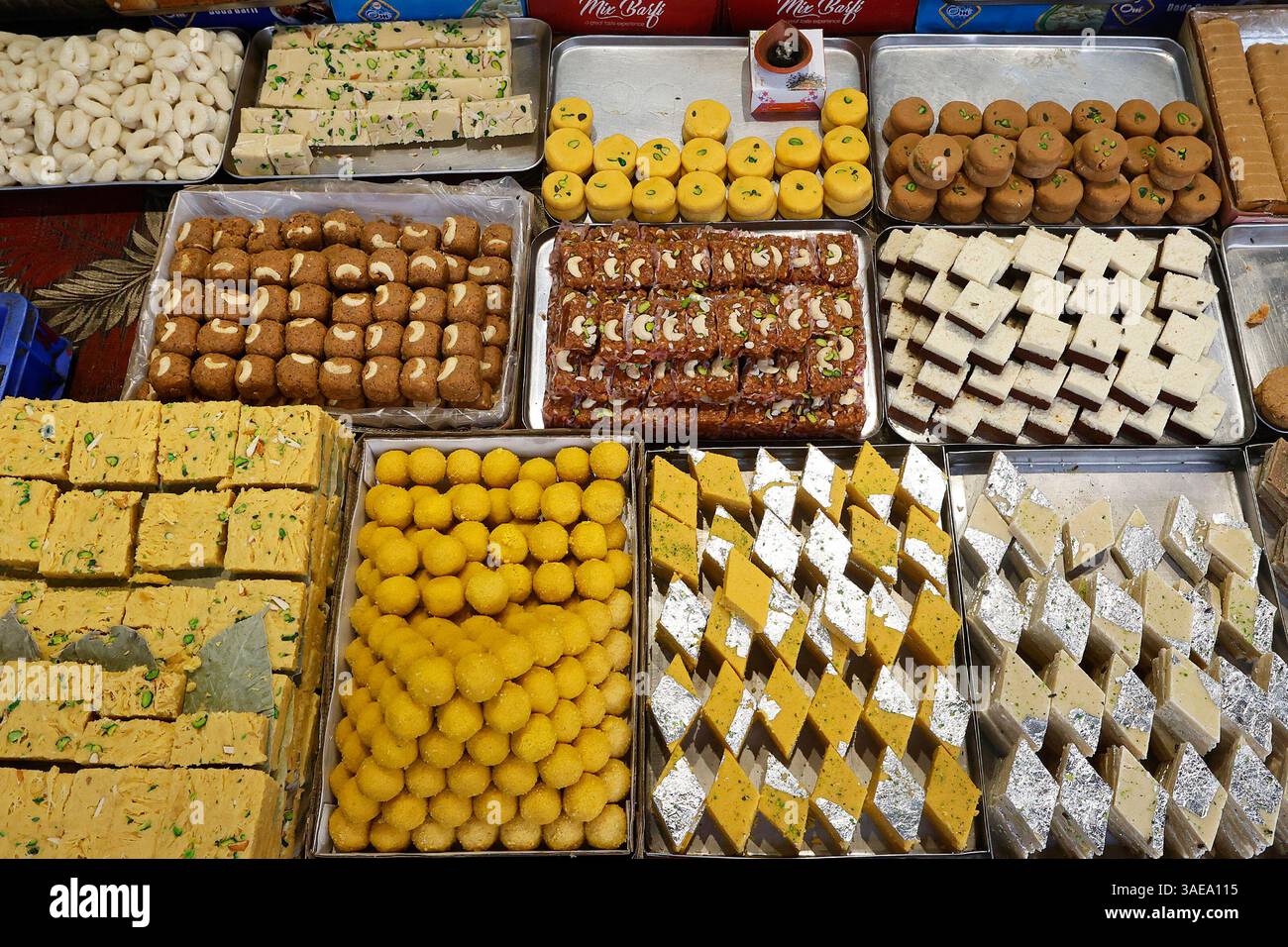Sweets on display at a bakery in Kolkata, West Bengal, India Stock ...
