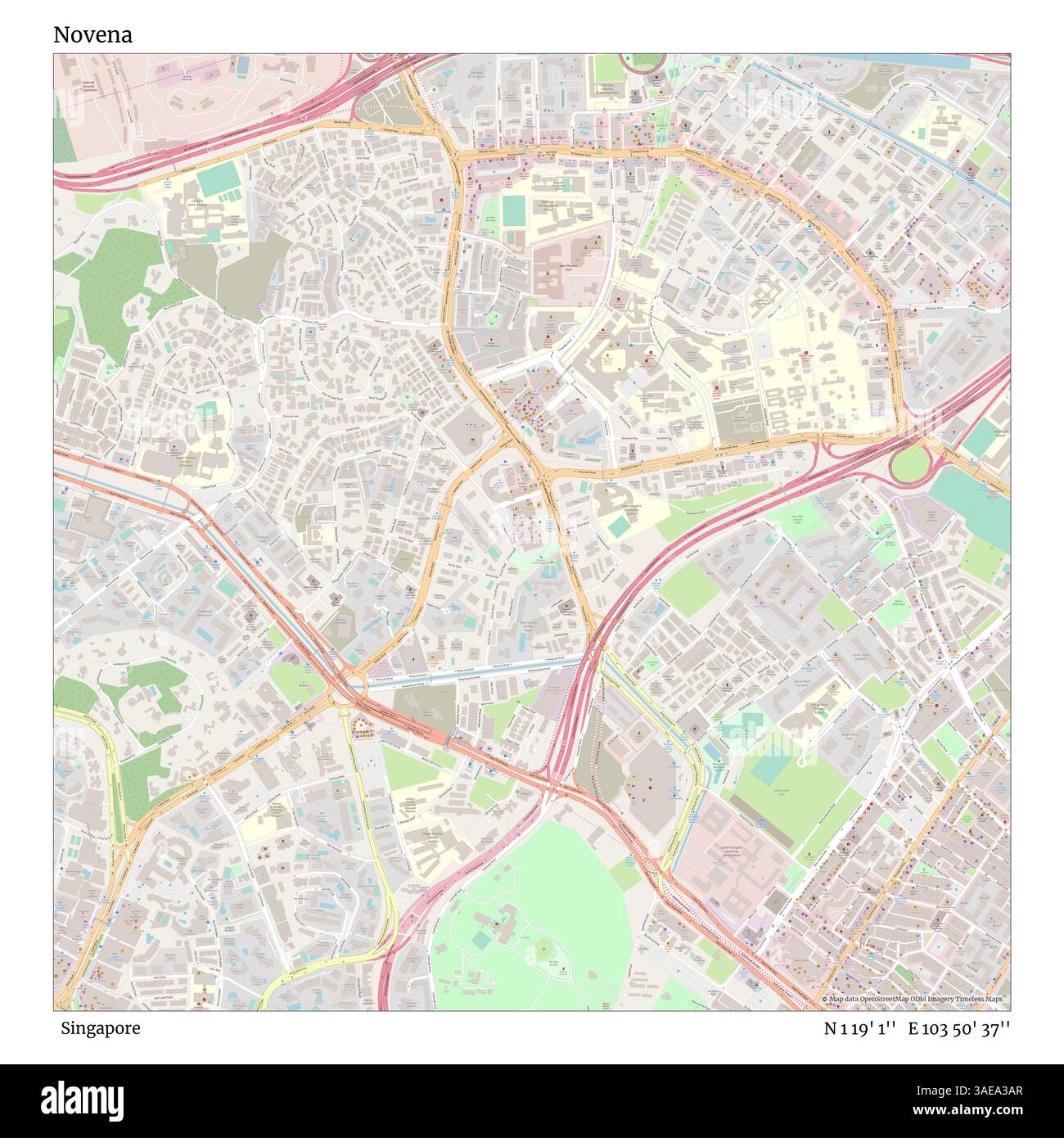 Novena, , Singapore, , N 1 19' 1'', E 103 50' 37'', map, Timeless Map ...