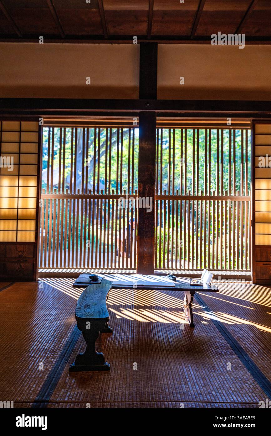 Main room in the former Yanohara House relocated from Gifu Prefecture ...