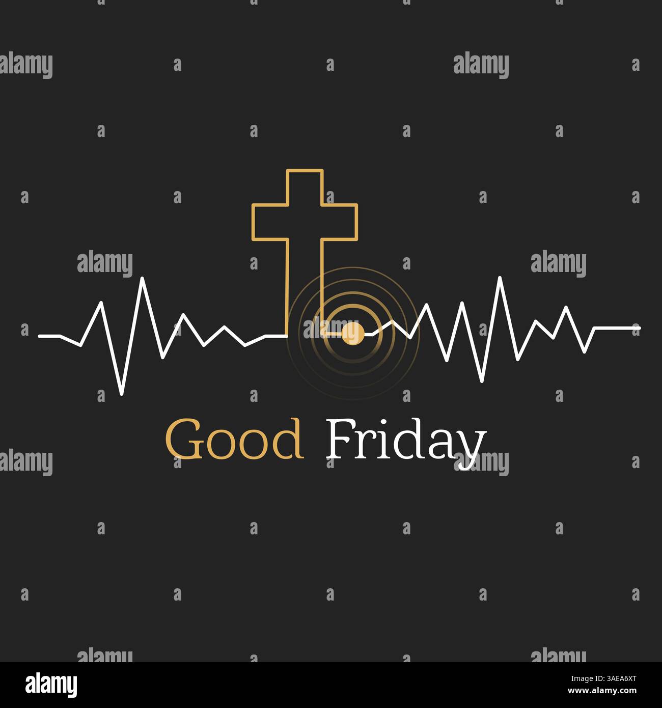 Good Friday Cross Design with heart beat line on Dark Background Stock ...
