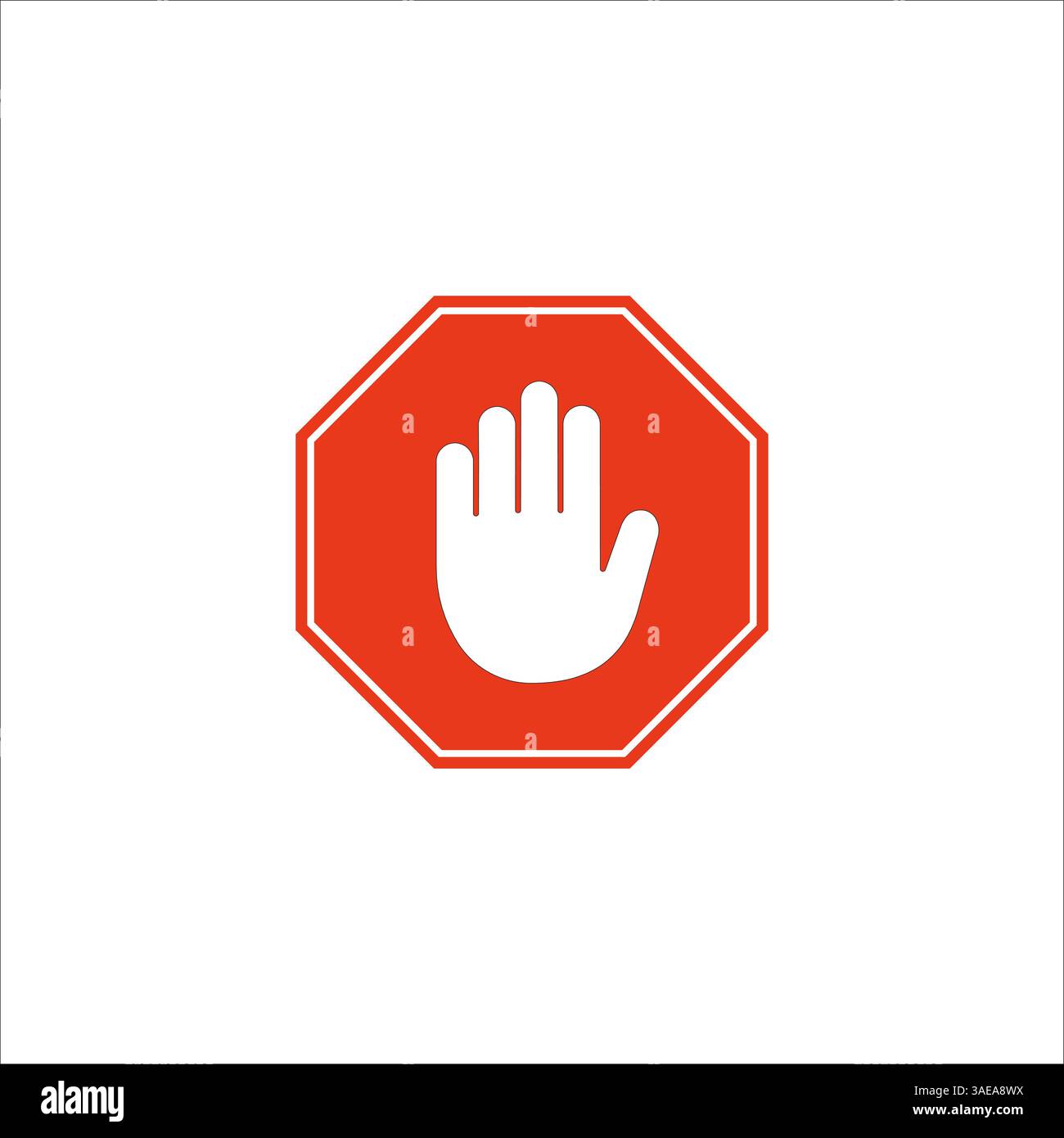 Red Octagonal Sign with White Hand Symbol Indicating a Stop or Warning ...