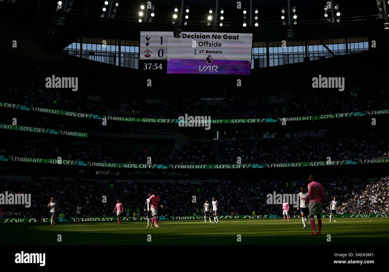 London, UK. 6th Apr, 2025. The scoreboard shows that the 'goal' has ...