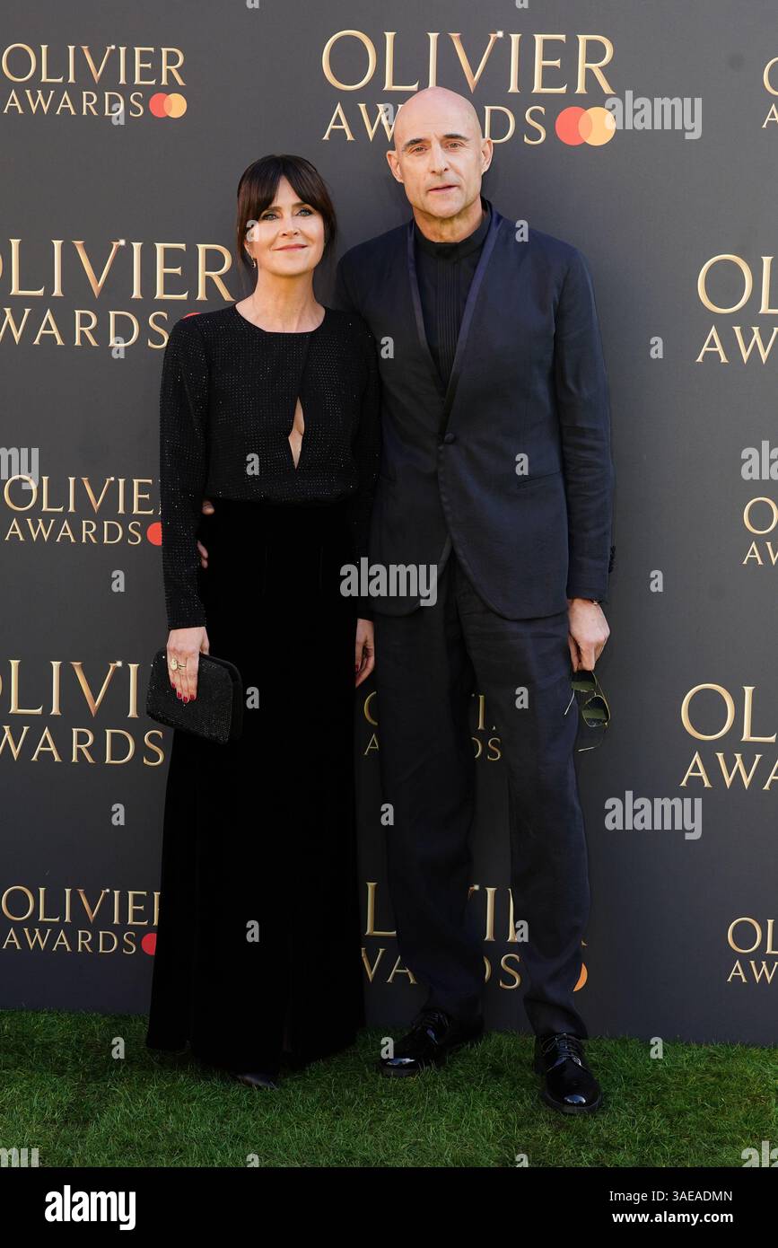 Liza Marshall and Mark Strong attending the 2025 Olivier Awards with ...