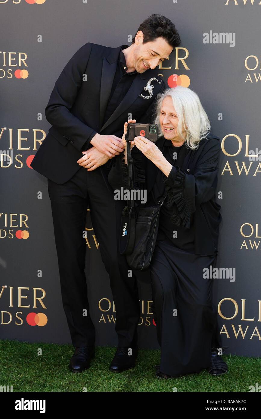 Adrien Brody with his mother, Sylvia Plachy, attending the 2025 Olivier ...