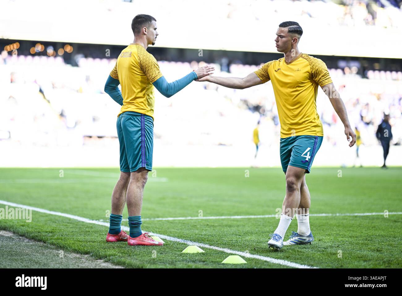 Brussels, Belgium. 06th Apr, 2025. Anderlecht's Leander Dendoncker and Anderlecht's Jan-Carlo ...