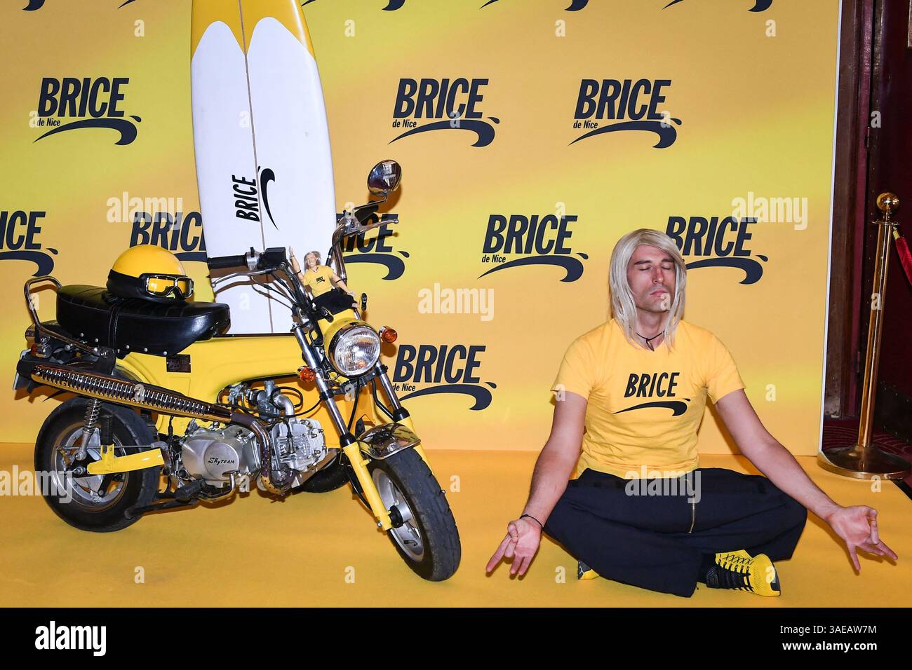 Paris, France. 06th Apr, 2025. A Brice de Nice film's enthusiast poses ...
