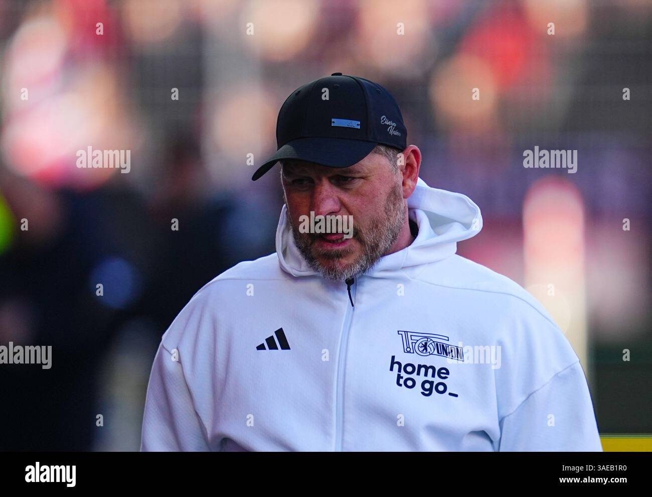 April 06 2025: Steffen Baumgart of 1.FC Union Berlin looks on during a 1. Bundesliga game, Union ...