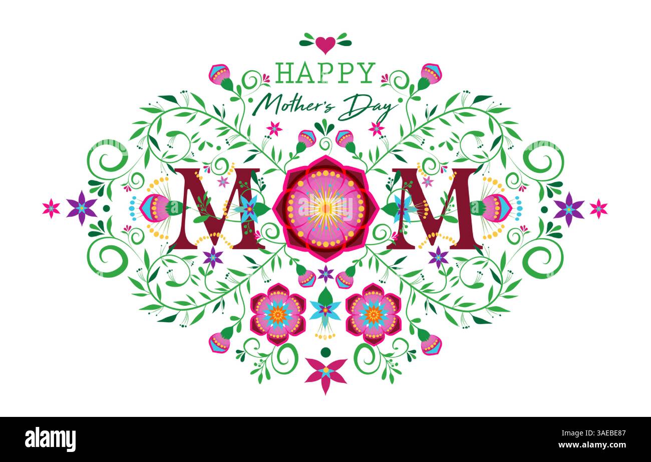 Mother's day hand drawn flowers, best mom text concept, floral poster ...