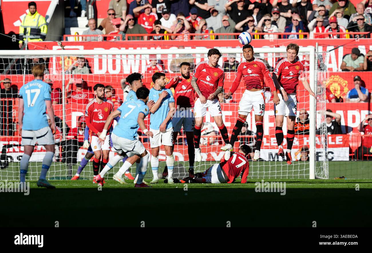 Manchester City's Omar Marmoush has a shot on goal from a free kick ...