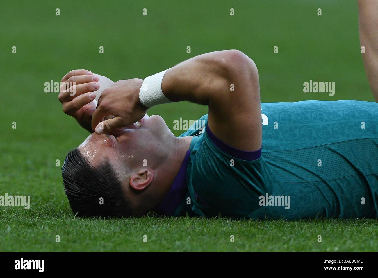 Brussels, Belgium. 06th Apr, 2025. Anderlecht's Jan-Carlo Simic looks dejected during a soccer ...
