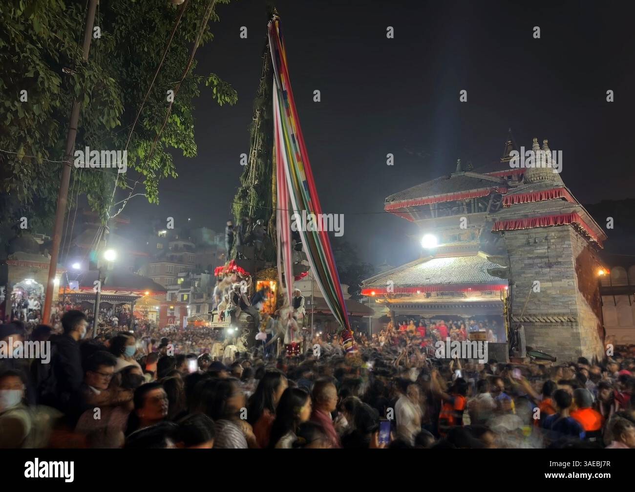 April 6, 2025: People participate in the celebration of the Seto Machhindranath Chariot festival ...