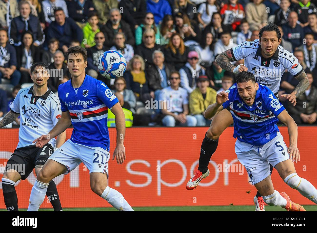 La Spezia, Italy. 06th Apr, 2025. header of Gianluca Lapadula Vargas ...