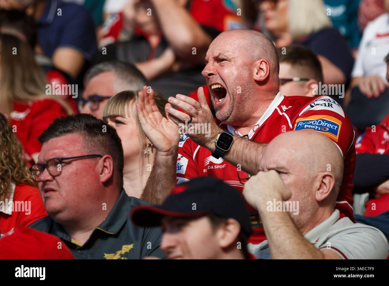 Swansea, UK. 6 April, 2025. Scarlets fans during the Ospreys v Scarlets ...