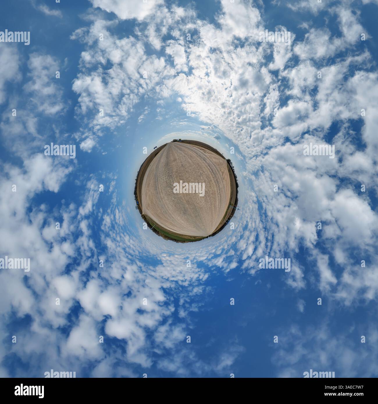 simple little tiny planet without buildings in blue sky with sun and ...