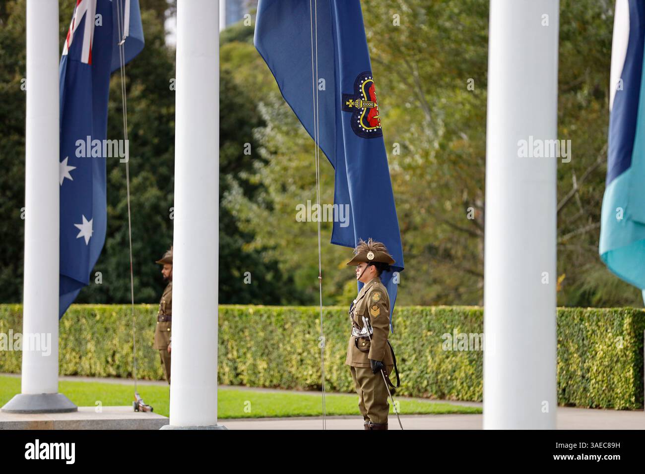 A Shrine of Remembrance guard seen during the 90th-anniversary ceremony ...