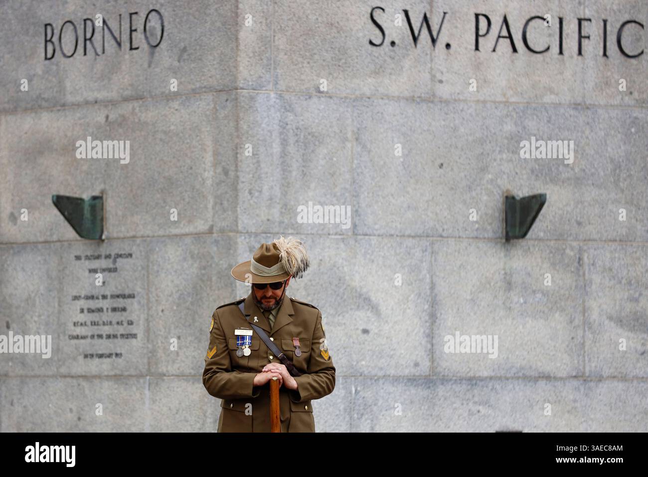 A Shrine of Remembrance guard seen during the 90th-anniversary ceremony ...