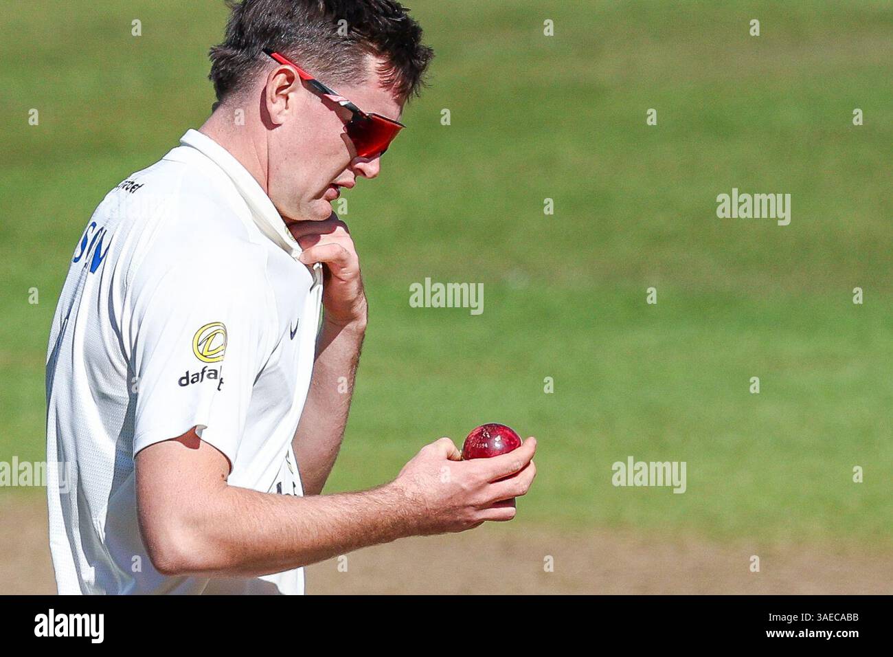 Birmingham, UK. 06th Apr, 2025. #16, Jack Carson of Sussex examines the ...