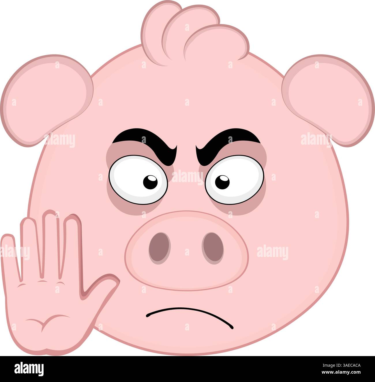 vector illustration emoji character face pig cartoon, with a stop hand gesture showing all five ...